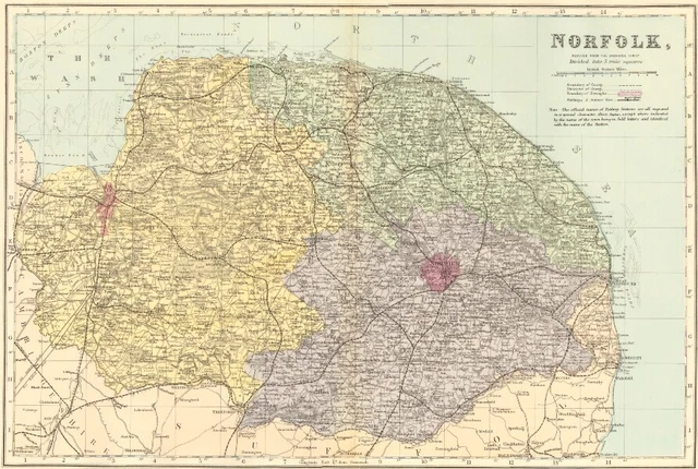 NORFOLK. ANTIQUE COUNTY map by GW BACON 1884 old plan chart £25.99 ...