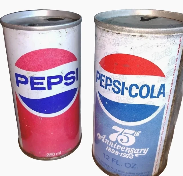 2 VINTAGE 1970'S Pepsi-Cola Pull Tab Steel Soda Pop Cans, 1 Is 75th ...