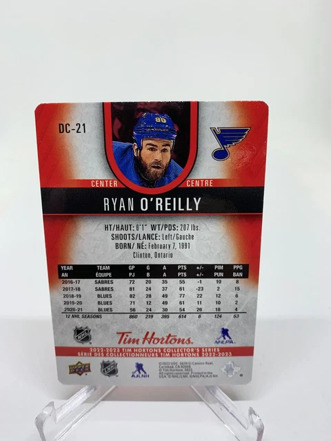 22-23 TIM HORTONS #Dc-21 Ryan O'reilly St.louis Blues Red Die Cut $2.50 ...