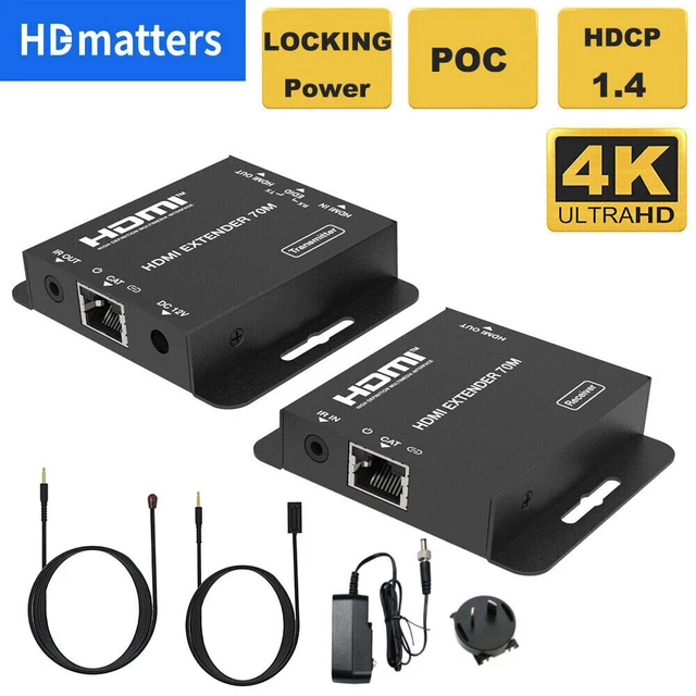 HDMI 4K EXTENDER POC over Cat6/7 cable up to 70M 230ft with IR and HDMI ...
