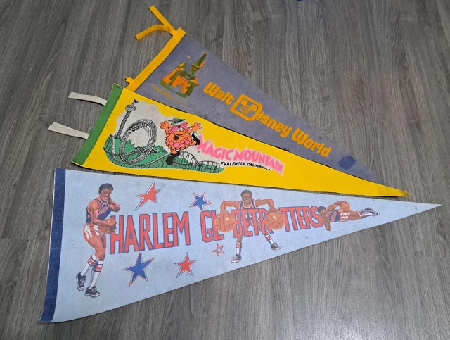 PENNANT FLAG LOT Vintage Walt Disney Magic Mountain Harlem ...