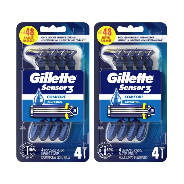 GILLETTE SENSOR 3 Disposable Razors Disposable ComfortGel, 4 CT (2 Pack ...