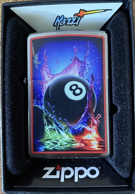 ZIPPO BY MAZZI "8 BALL " Printed Lighter on Chrome finish, New In Box £ ...