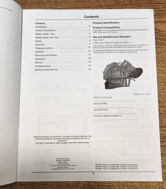 JOHN DEERE POWER Flow C Series For 48C, 54C, & 62C Mowers Operator's ...