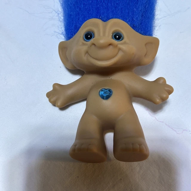 VINTAGE ACE NOVELTY Blue Hair Blue Eyes Blue Heart Gem Treasure Troll ...