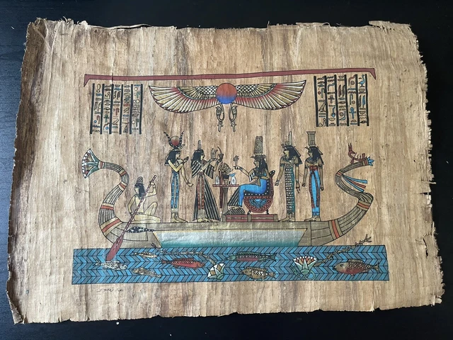 OLD RARE AUTHENTIC Hand Painted Ancient Egyptian Papyrus Queen ...