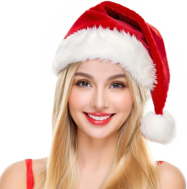 SANTA HAT FOR Adults Christmas Hat Red Velvet Double-Layer Thickening ...