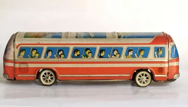 VINTAGE TIN TOY# Indian Tokyo Tower Coach Japan Tourist Bus 1970 ...