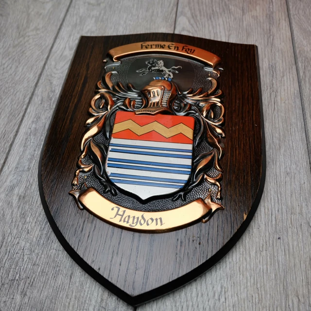 YORKSHIRE HERALDRY HAYDON Coat of Arms Family Crest Wood & Metal Wall ...