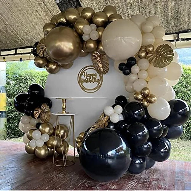 133 X BLACK Gold White Balloon Garland Arch Kit Set Birthday Wedding ...