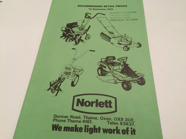 NORLETT 1979 Original Price List - Cultivators Mowers Ariens Tractors £ ...