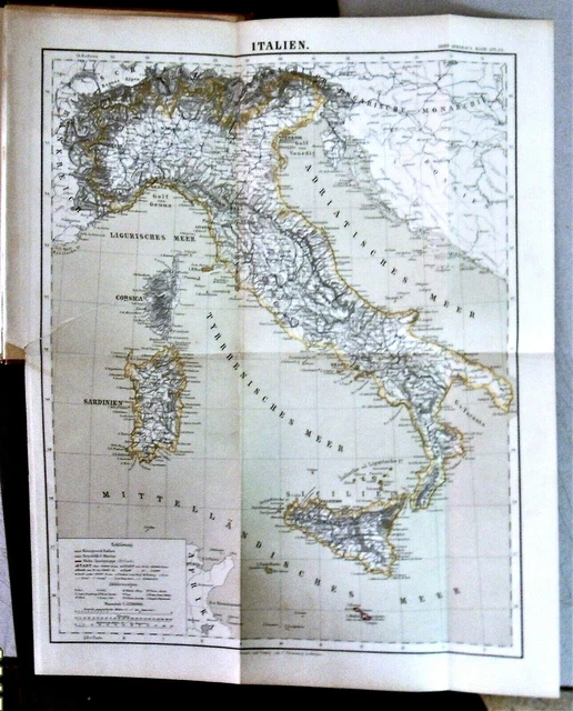 1890.ANCIENT GEOGRAPHICAL MAP OF ITALY WITH SICILIA, SARDINIA AND ...