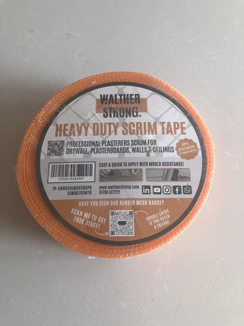 WALTHER STRONG HEAVY Duty Scrim Double Adhesive Plasterers Tape 50mm x ...