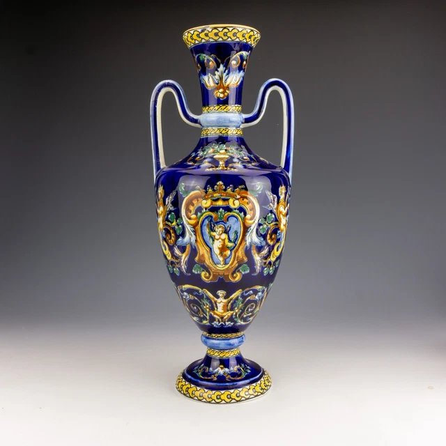 ANTIQUE GIEN FRENCH Faience - Neo-Classical Grotesque Decorated Vase £4 ...