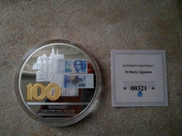 GEDENKPRÄGUNG GIGANT 100 Deutsche Mark - Cu versilbert, 110g, 70mm In ...