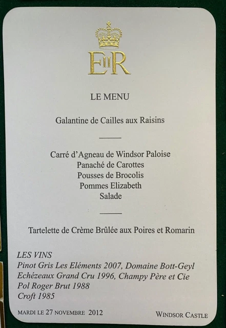 ANTIQUE STATE BANQUET Menu Royal Visit Emir of Kuwait Al-Sabah Queen ...