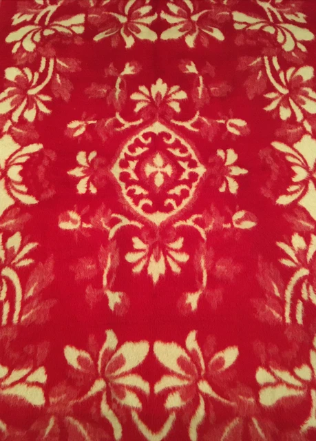 VINTAGE HARBIN CHINA Wool Factory Heavy Red Floral Blanket Reversible ...