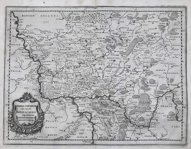 HESSE MAINLAUF MAINZ Map Card Copperplate Engraving Map Merian 1650 £55.04 - PicClick UK