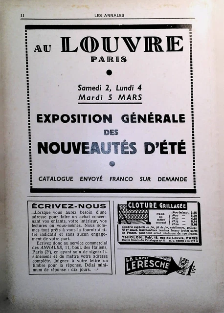 1 PUBLICITÉ PAPIER année 1935 Au Louvre Paris 1/2 page EUR 1,50 ...