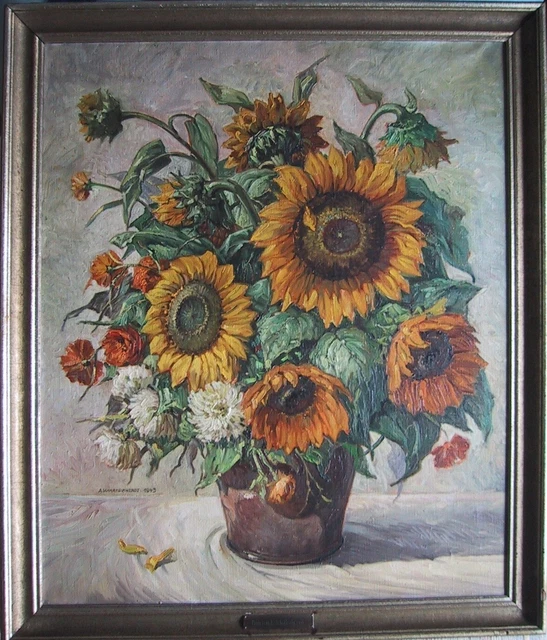 ÖLGEMÄLDE &SONNENBLUMEN&, SIGN. A. Scharfschwerdt 1943, gerahmt 87 x 103 cm EUR 170,00 - PicClick DE