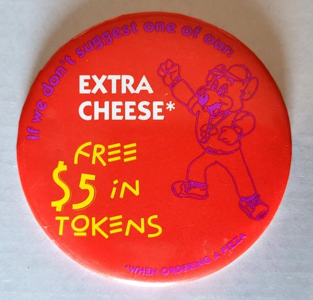 RARE! VINTAGE 1980S 1990s CHUCK E CHEESE Red 1.75" PINBACK Button EXC £ ...