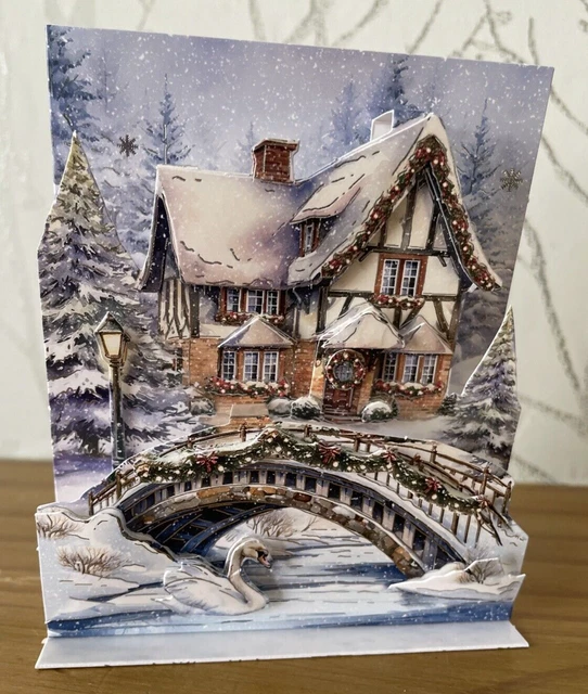 HANDMADE 5&X4& CHRISTMAS Pop-Up Stepper Card - Winter Riverside Cottage ...