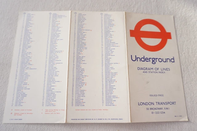 1975 NO. 2 London Transport Underground Map Diagram of Lines Tube Ref 1 ...