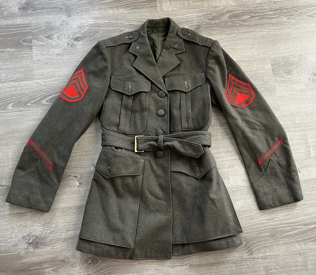 VINTAGE COLLEGE HALL 1942 USMC Marine Corps Green Wool Coat Jacket WWII ...