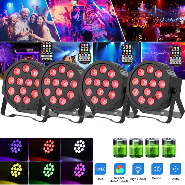 4X 200W RECHARGEABLE RGBW LED PAR Can DMX Stage Light Wash Uplighter ...