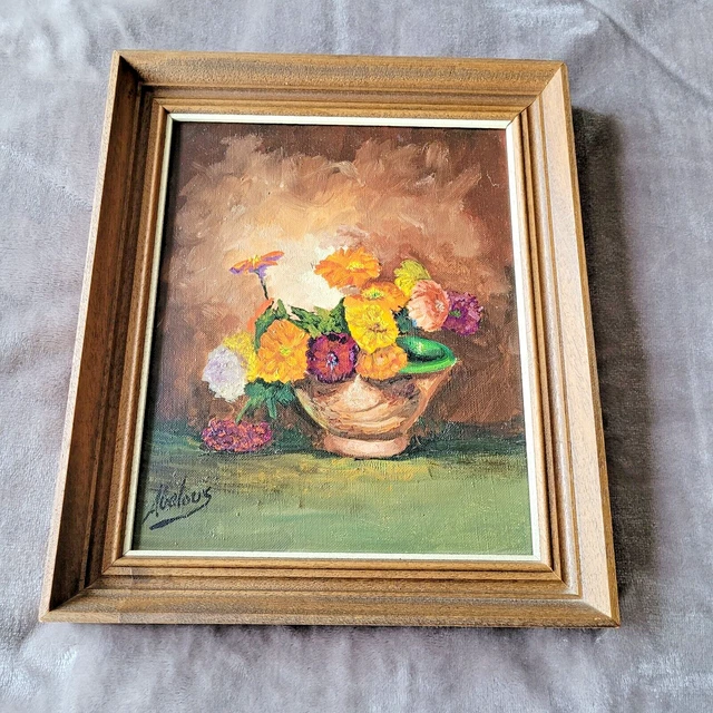 TABLEAU ANCIEN PEINTURE huile sur toile, bouquet de Fleurs, vase Signé ABELOUS EUR 39,00 ...