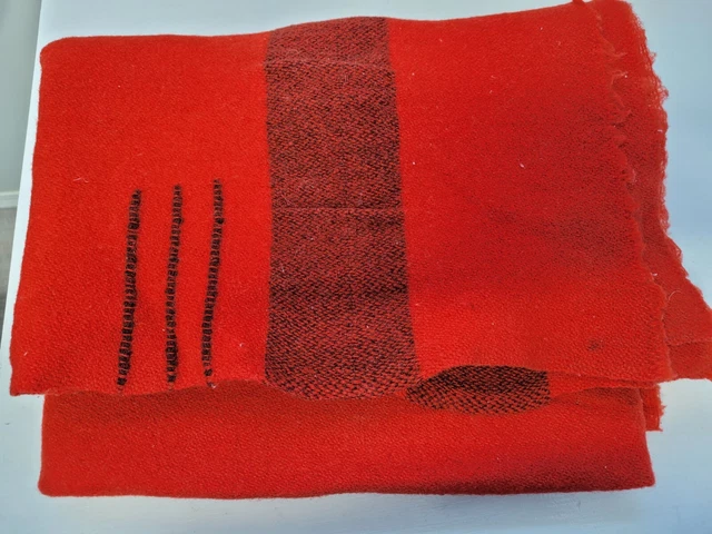VINTAGE HUDSON BAY "Fur Trade Era" 3 Point Red Wool Blanket 45"x62" No ...