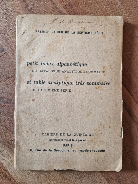 PETIT INDEX ALPHABÉTIQUE du catalogue analytique 1905 cahiers de la ...