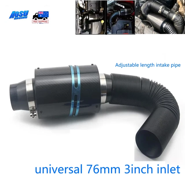 UNIVERSAL INDUCTION PIPE Hose Kit Air Filter 76MM 3" Carbon Fibre Feed ...