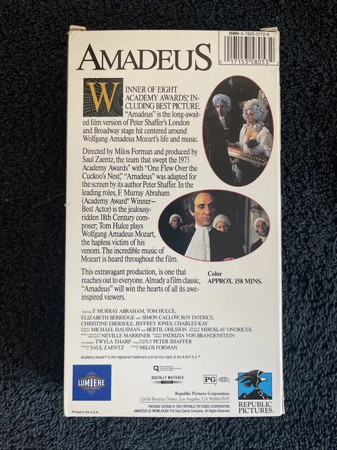 AMADEUS VHS (REPUBLIC Pictures, 1993) F. Murray Abraham ~ Tom Hulce £7. ...