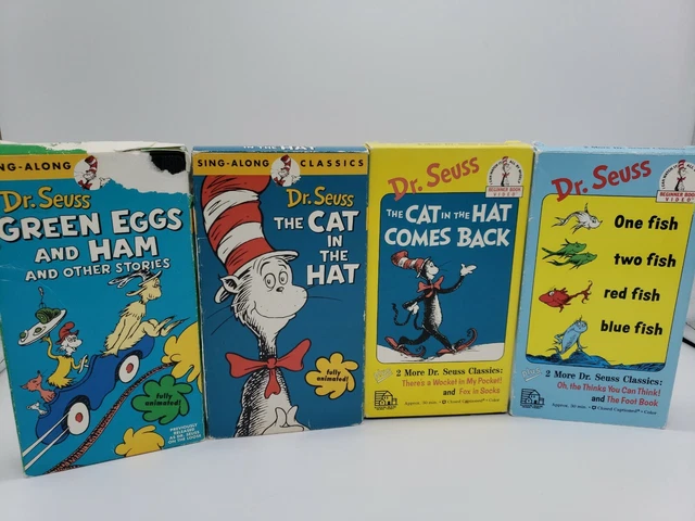 4 DR SUESS Cat in Hat + The cat comes back +1 Fish + Green Eggs Ham VHS ...