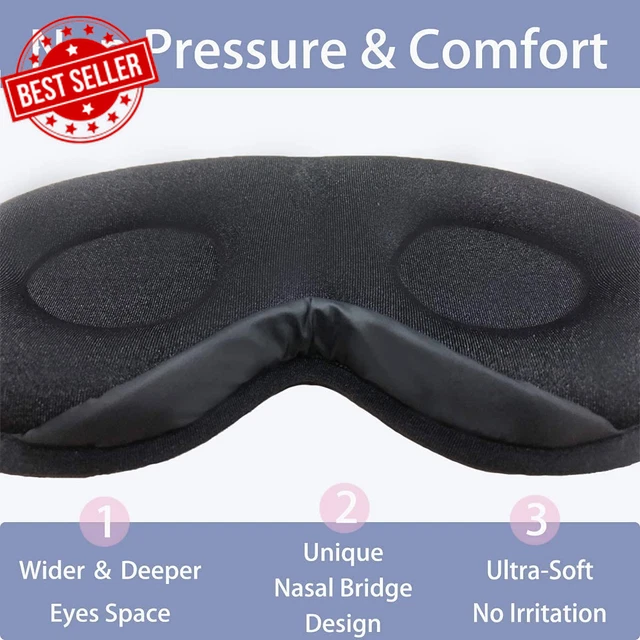 SLEEP MASK, 3D Concave Design, Non Pressure, Ultra-Soft, Adjustable Eye ...