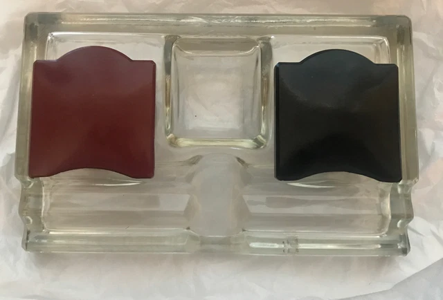 ANTIQUE GLASS DUAL or Double Inkwell with Bakelite Covers. Canadian ...