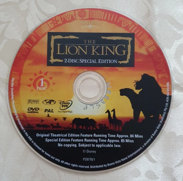 THE LION KING DVD Disc 1 R4 Walt Disney Special Edition 1994 No Case ...