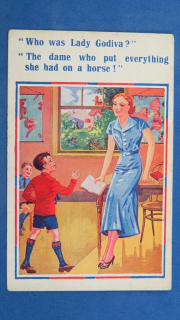 VINTAGE COMIC POSTCARD 1930s Horse Racing Bet Betting Lady Godiva ...