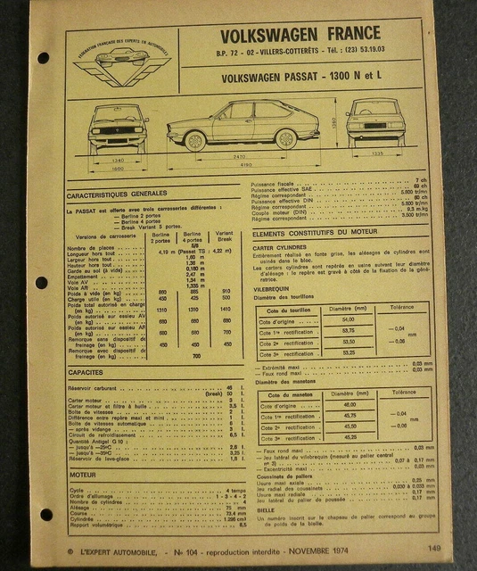 PASSAT 1.8 DS - Fiche Technique Volkswagen EUR 2,00 - PicClick FR