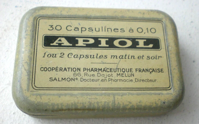 ANCIENNE BOÎTE PUBLICITAIRE Capsulines APIOL.... Dr Salmon médicament ...