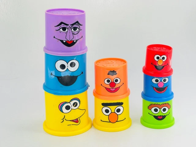 VINTAGE 1999 SET of 8 Sesame Street Stacking Nesting Cups Character Toy ...