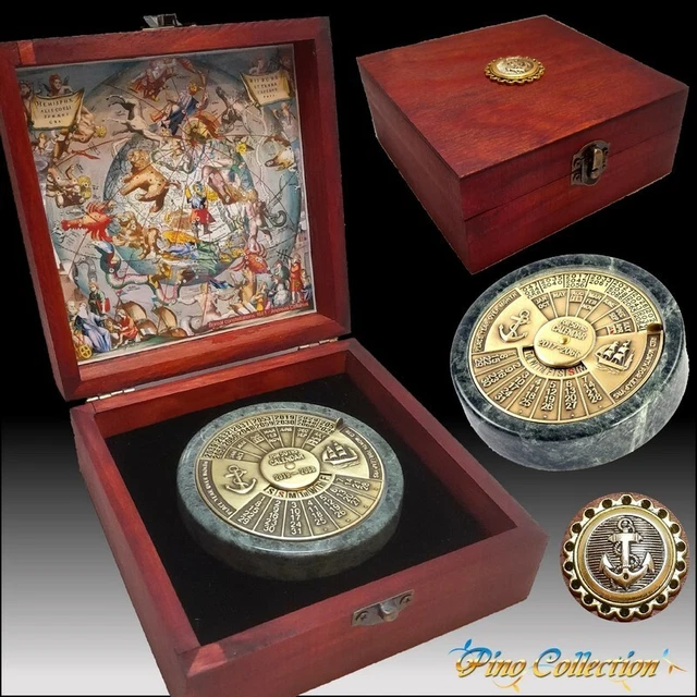 CALENDARIO PERPETUO NAUTICO Stile Vintage Marmo Ottone Fermacarte Con ...