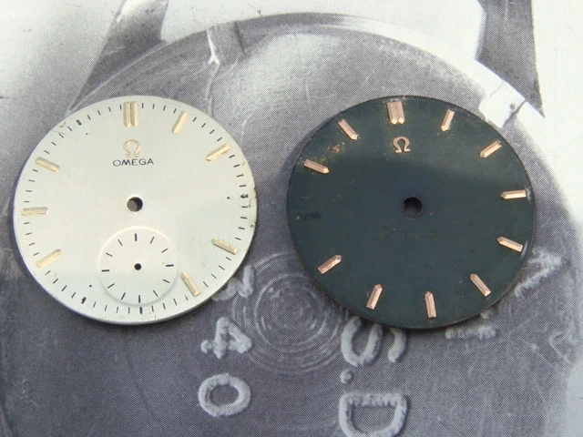 2 OMEGA WATCH dial dials 50s 60s parts project 29.5mm repair Lemrich ...