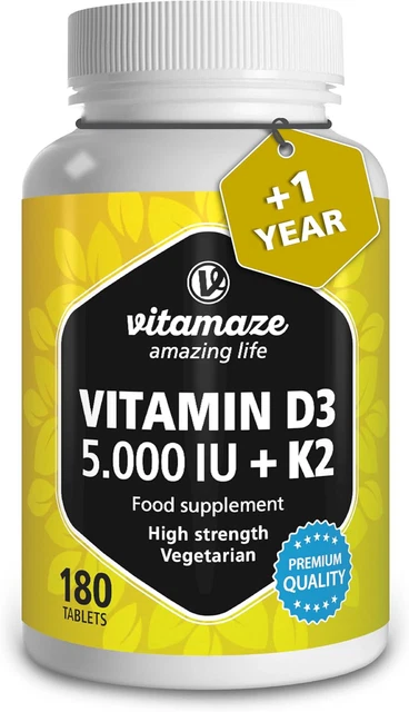 VITAMIN D3 5000IU & Vitamin K2 100ug MK7 | 180 High Strength Vitamin D3 K2 | 1 | £20.60 ...