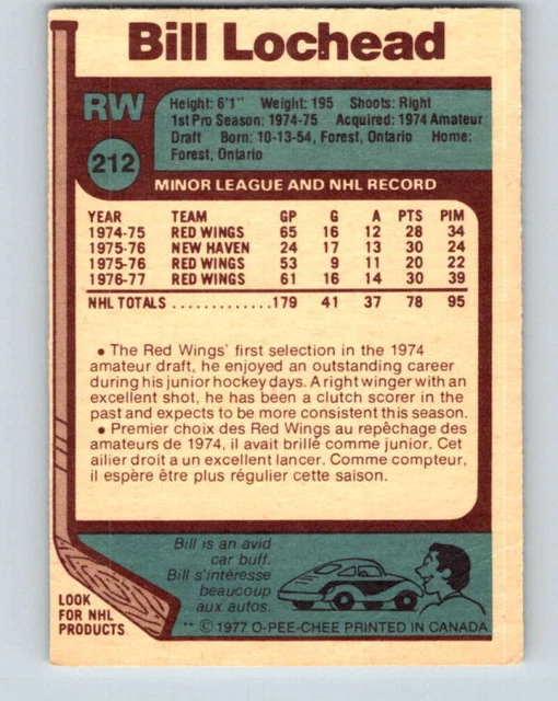 (HCW) 1977-78 O-PEE-CHEE #212 Bill Lochead Detroit Red Wings V14427 EUR ...