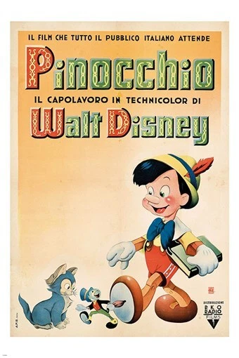 VINTAGE 1940 DISNEY Pinocchio Cartoon Animated Movie Poster 12x18 £7.52 ...