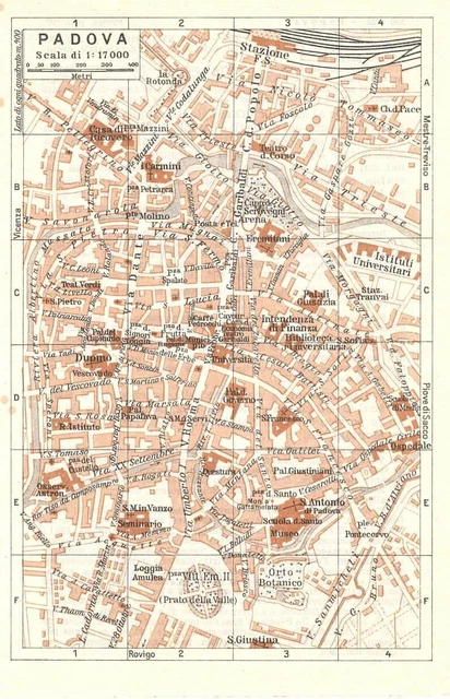 CARTA GEOGRAFICA ANTICA PADOVA pianta della città TCI 1937 Antique map ...