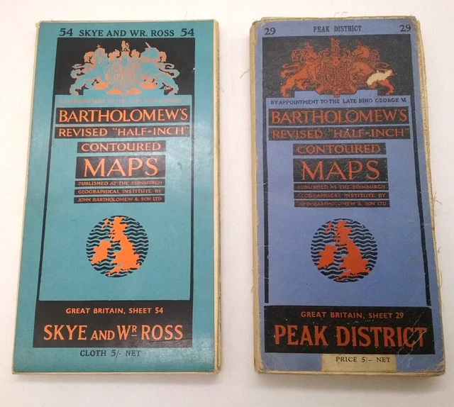 2 BARTHOLOMEW'S REVISED 'Half-inch' contoured maps. Cloth backed Skye ...