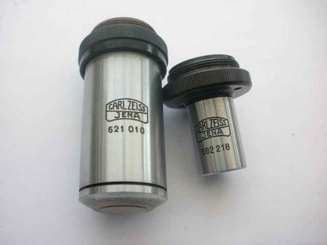 2 VINTAGE CARL Zeiss Microscope Objective Lenses. HI 100 and 8 / 0.20 £ ...